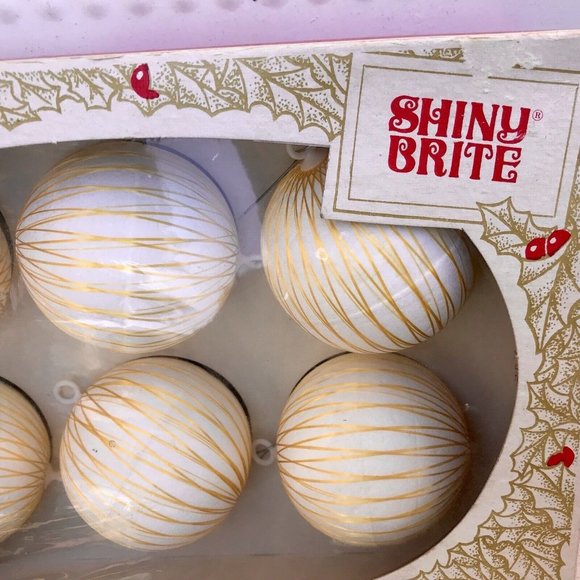 Holiday | Vtg Box 9 Shiny Brite Mcm Ornament Styrofoam Gold Silk Geo ...
